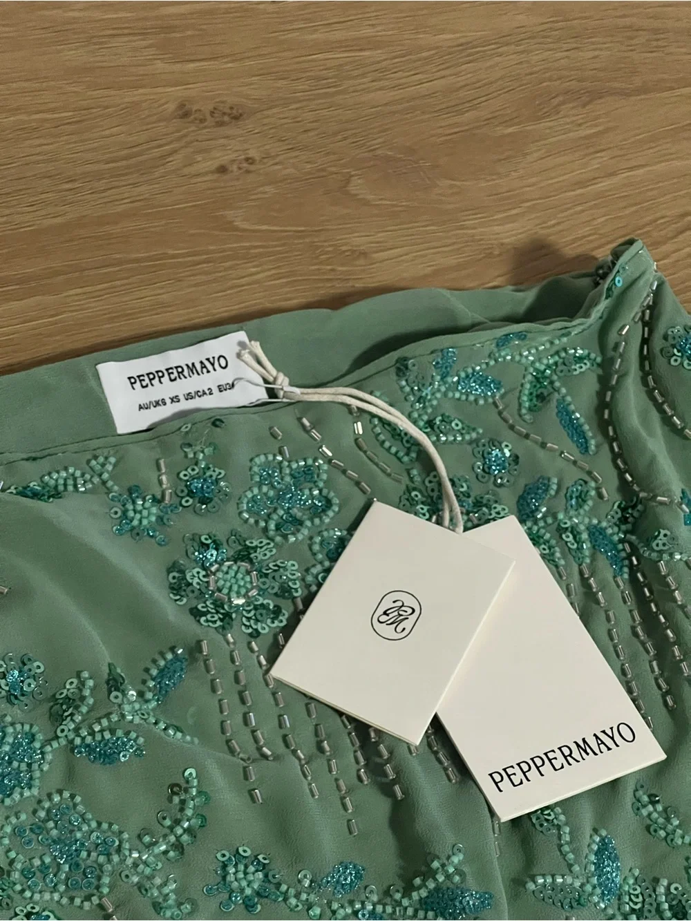 Peppermayo | Skirts | Peppermayo Mint Green Beaded Mini Skirt | Poshmark